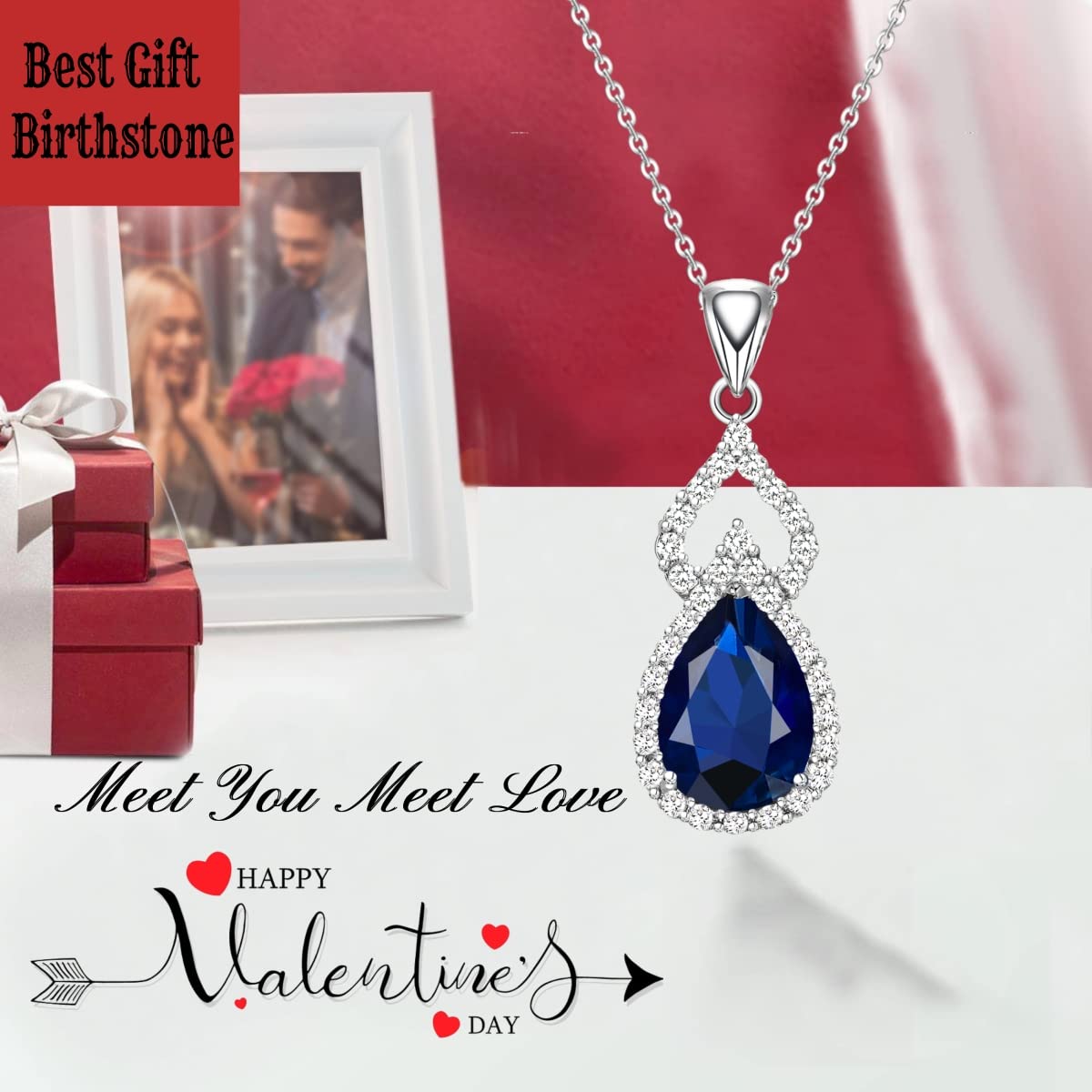 LMXXVJ Necklace Pendant for Women With Created Blue Sapphire,Silver Tone Teardrop Gem Birthstone Necklace Fashion Jewelry Valentine's Day Mother's Day Birthday Anniversary Prom Necklace Gift