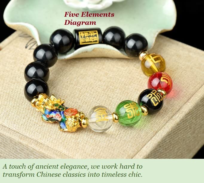 LOTONJT Feng Shui Wealth Bracelet Five Element Five Gods of Wealth Pixiu Bracelet Chinese Antique Style Metaphysical Jewelry Vietnamese Gold Pi Yao Crystal Bracelet,Style a