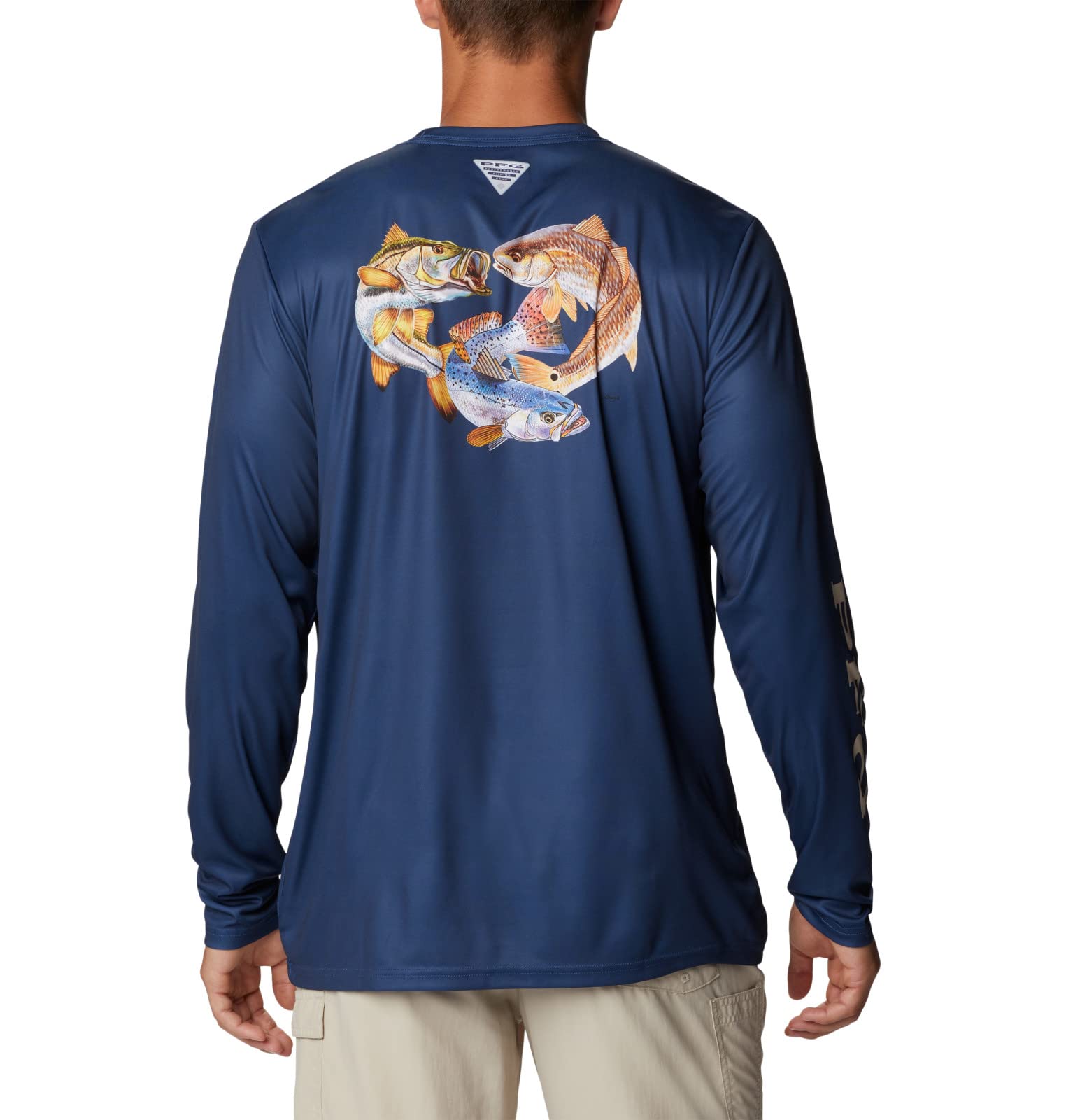 Columbia Men's Terminal Tackle PFG Carey Chen Long Sleeve, Carbon/Ancient Fossil Inshore Trio, Large