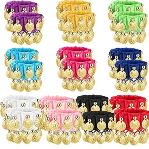 nuannuan 10 pairs belly dance wrist cuff ankle chiffon bracelet band with coin, stretchy belly dance bracelets bangle gypsy jewelry costume accessory for women girl halloween drama actors