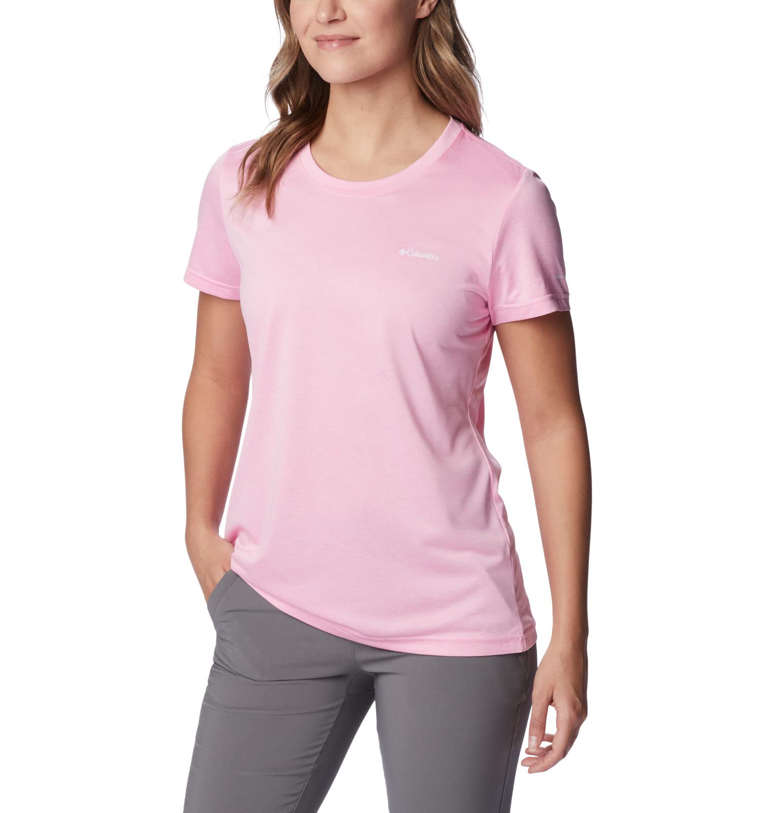 Columbia Women's Hike Short Sleeve Crew, Wild Rose, Large