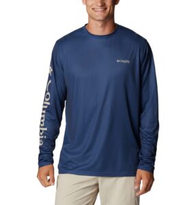 columbia men's terminal tackle pfg carey chen long sleeve, carbon/ancient fossil inshore trio, large