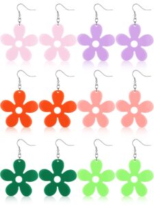 6 pairs retro earrings for women girl groovy retro daisy flower earrings hawaii daisy flower earrings dangle acrylic daisy flower hawaii plant earrings wild lily petals, 6 colors