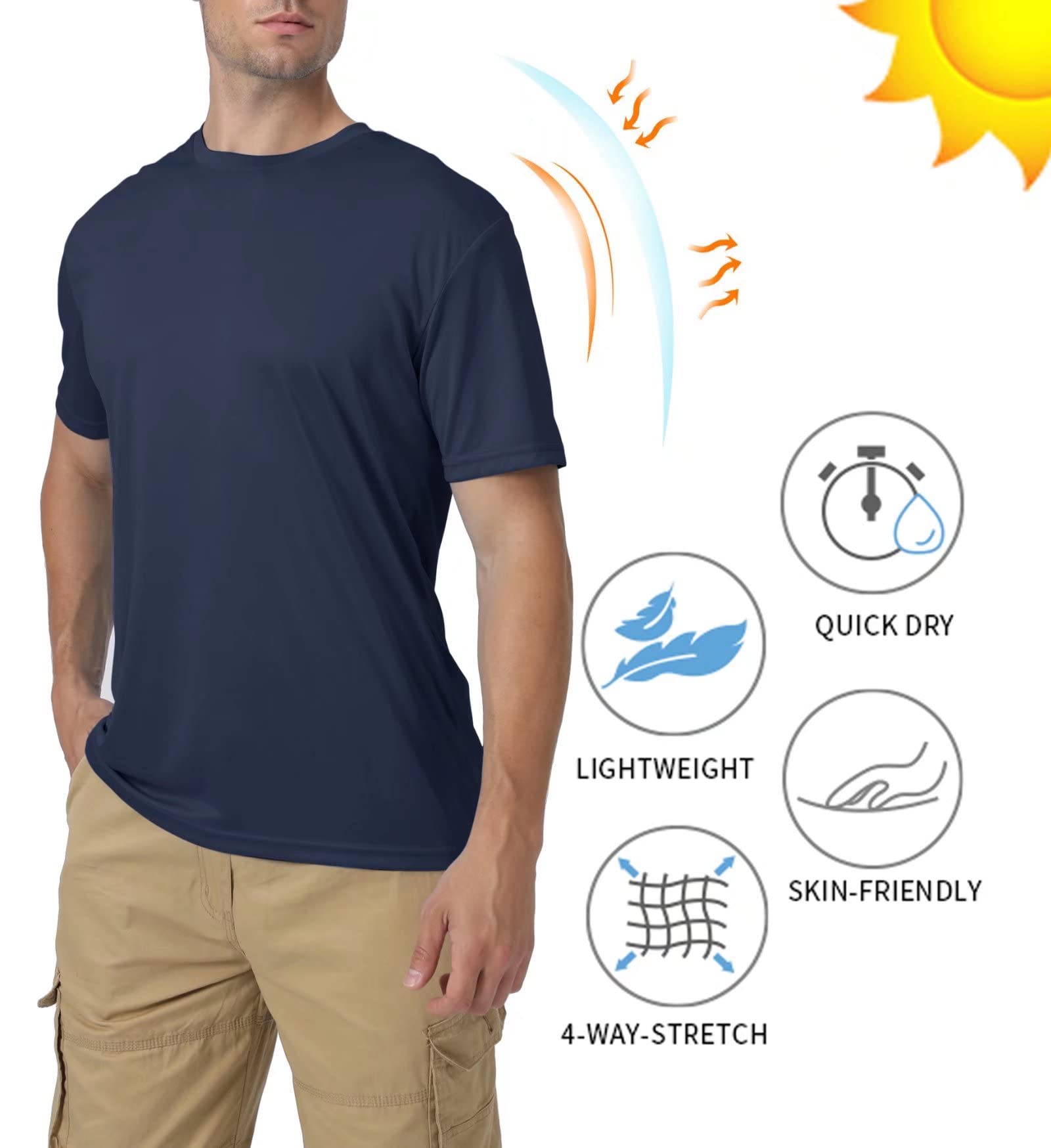 BIYLACLESEN Men's Hiking Shirts Short Shirts UPF 50+ Sun Protection Shirts Dry Fit Moisture Wicking T-Shirts for Men Workout,Travel,Camping Navy