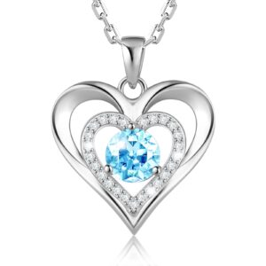 925 sterling silver heart necklace for women love pendant shiny large creat aquamarine birthstone necklace jewelry valentine's day birthday mothers day gifts for mom her women wife