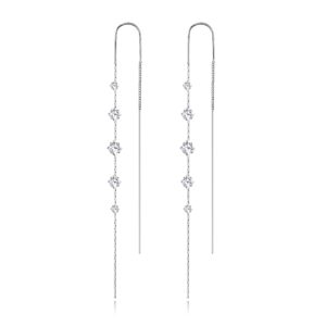 threader earrings for women 925 sterling silver plated cubic zirconia long dangle drop earrings for prom jewelry