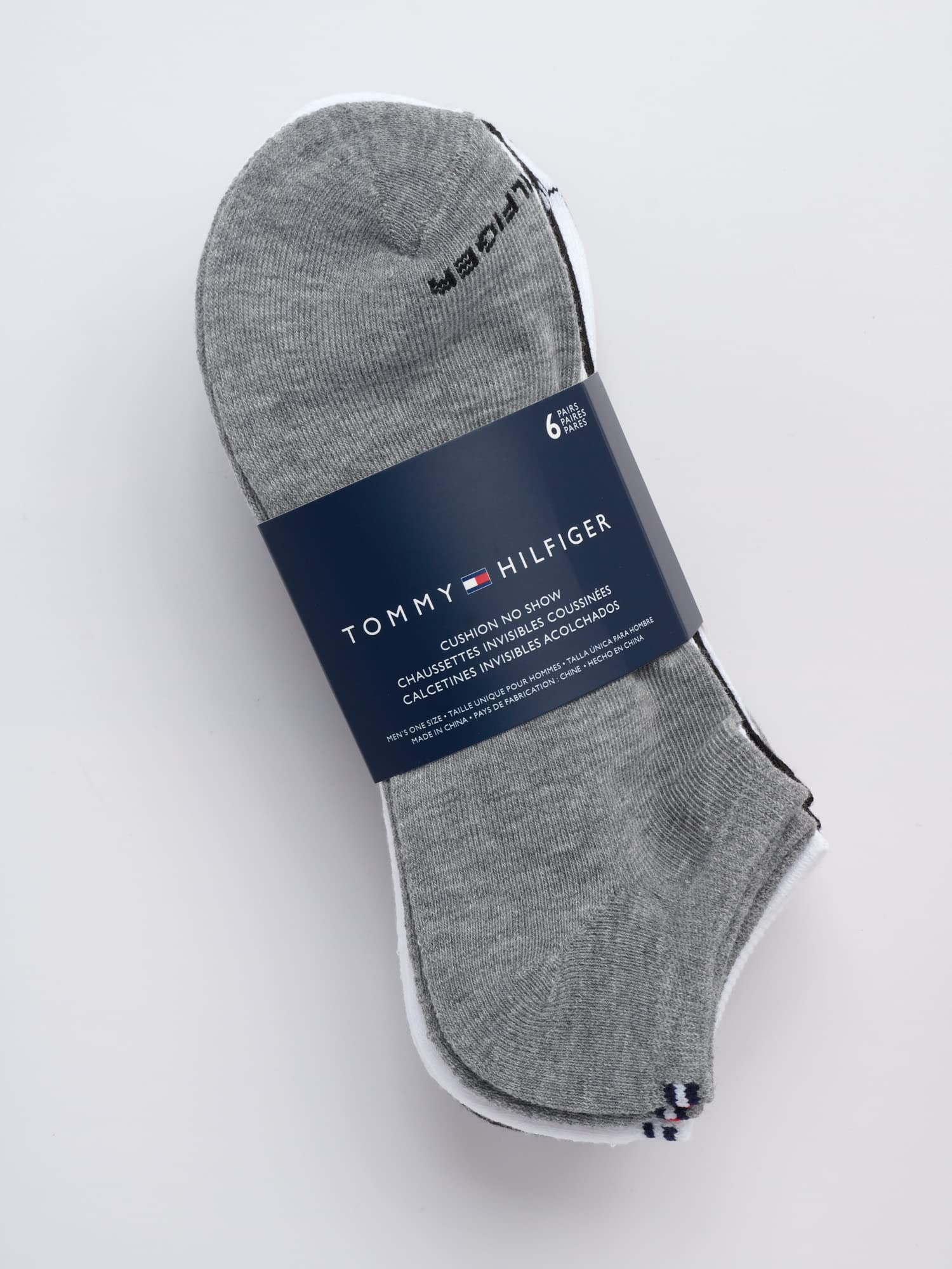 Tommy Hilfiger Men's Athletic Socks - Cushion No Show Ankle Socks (6 Pack), Size Shoe Size 7-12, Grey Assorted