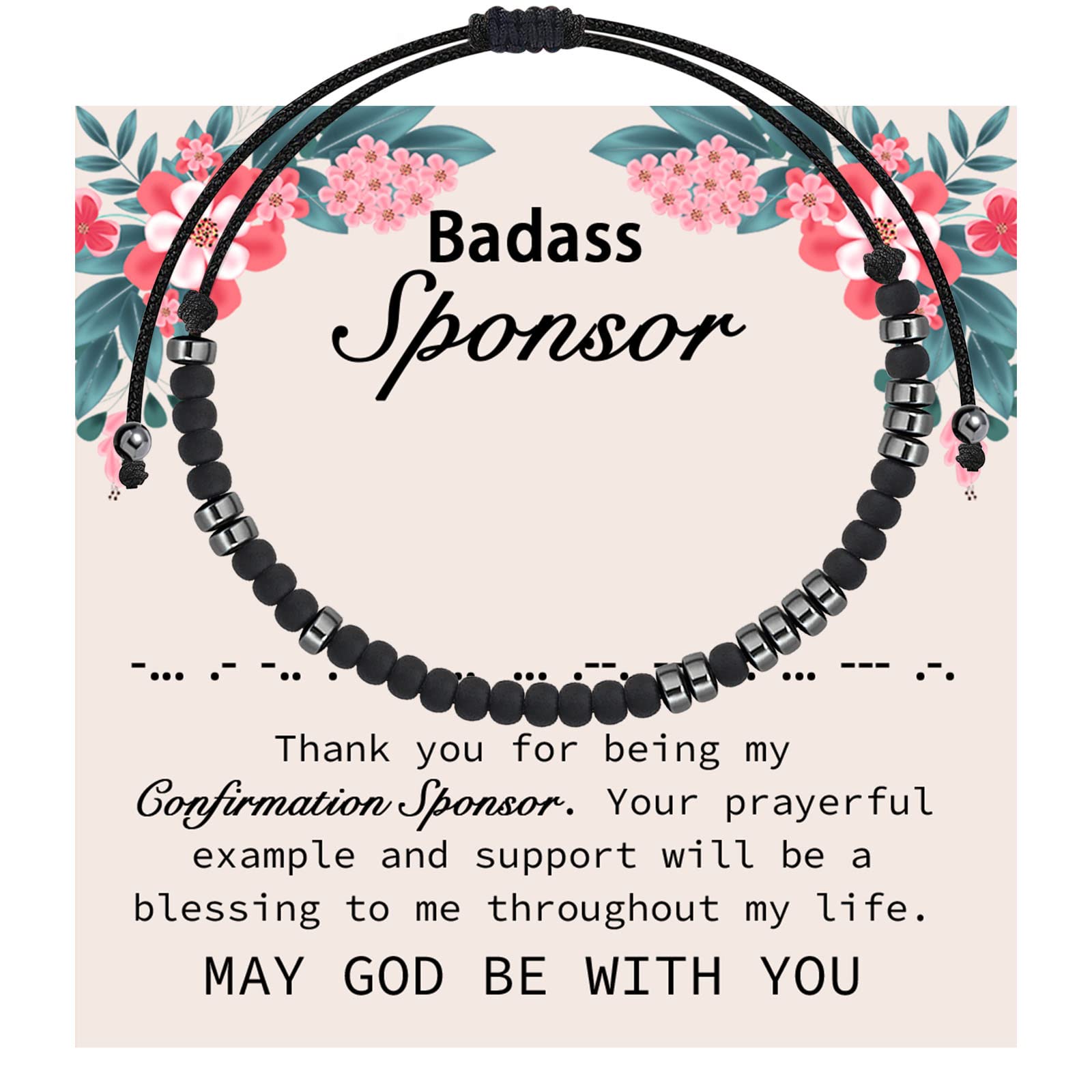 Confirmation Sponsor Secret Message Morse Code Bracelet For Women Sponsor Confirmation Thank You Gift (Badass Sponsor)