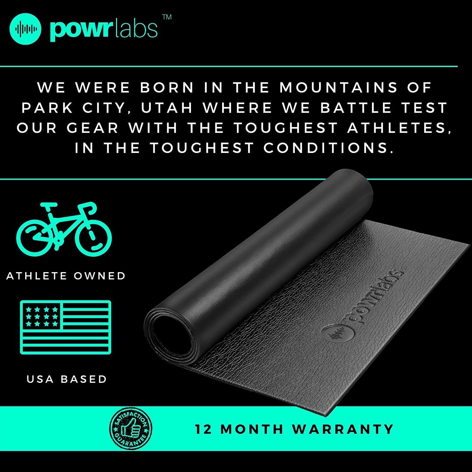 Powr Labs Sweat Proof Exercise Bike Mat, Stationary Bike Mat, Indoor Bike Mat (30x60) Exercise Bike Mats, Bike Mat Indoor Cycling, Exercise Bike Mat for Carpet Works with Peloton Bike Mat Wahoo Kickr