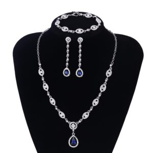 YADOCA Wedding Bridal Jewelry Set For Women Silver Prom Costume Jewelry Sets Rhinestone Crystal Teardrop Necklace Earrings Bracelet Bridesmaid Jewelry Accessories Blue