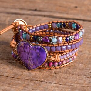 NUZUJX Handmade Wrap Bracelet Natural Stone Beaded Boho Purple Jasper Bohemian Handmade Bracelet Jewelry Gifts