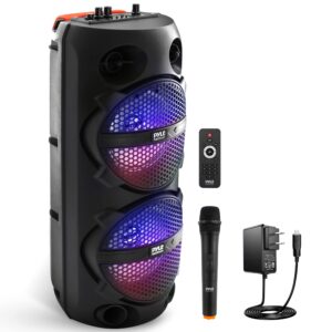 pyleusa portable bluetooth pa speaker - 200w dual 6" rechargeable indoor/outdoor bt karaoke audio system - tws,led display, fm/aux/mp3/usb, 6.5mm in, carry handle - wireless mic, remote control