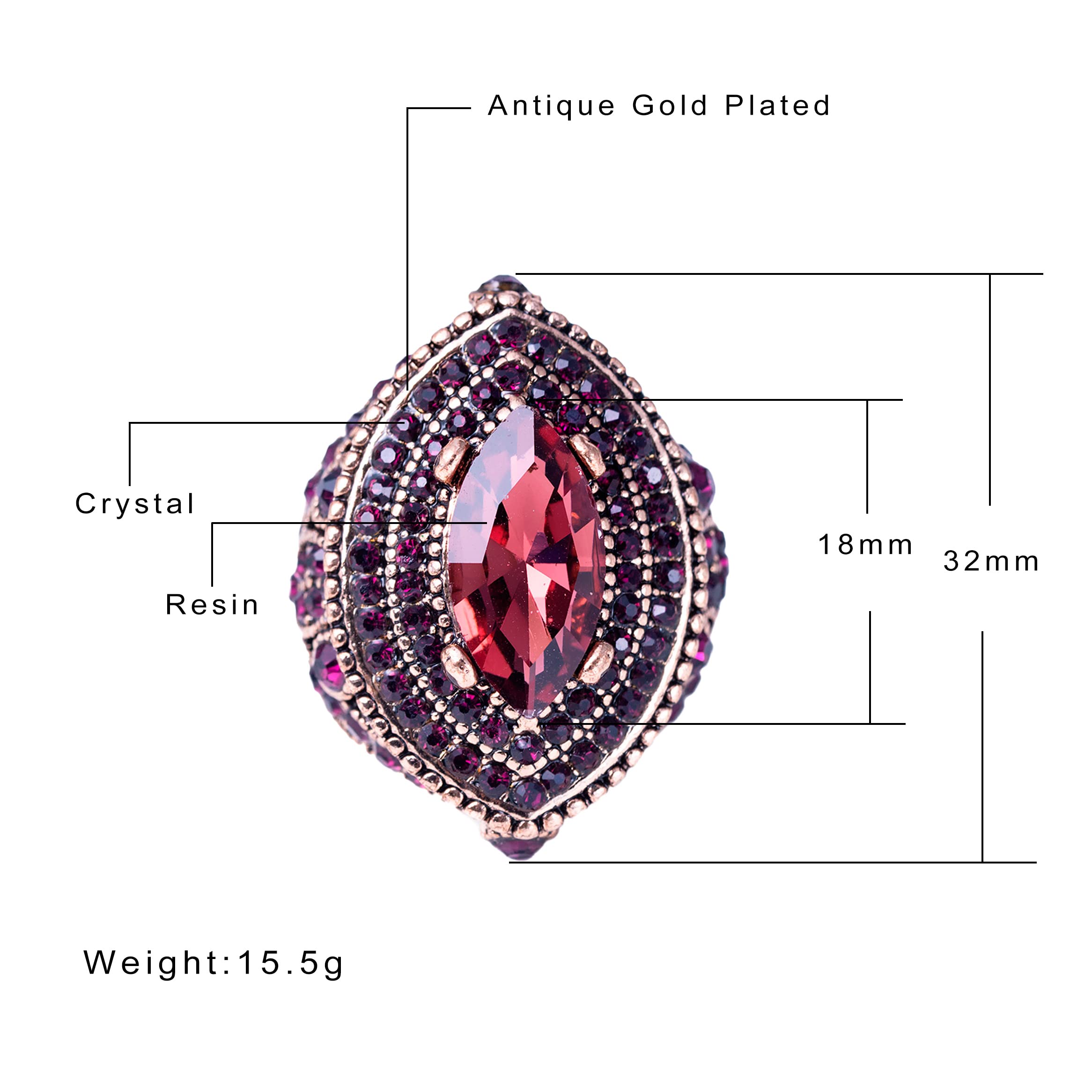 CKHAO Women Ring - 32mm Turkish Style Purple Gemstone Vintage Ring Women Jewelry J0769PURPLE (9)