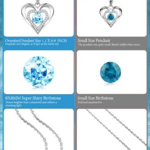 925 Sterling Silver Heart Necklace for Women Love Pendant Shiny Large Creat Aquamarine Birthstone Necklace Jewelry Valentine's Day Birthday Mothers Day Gifts for Mom Her Women Wife