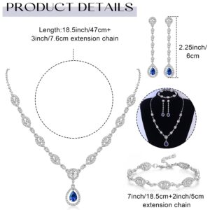 YADOCA Wedding Bridal Jewelry Set For Women Silver Prom Costume Jewelry Sets Rhinestone Crystal Teardrop Necklace Earrings Bracelet Bridesmaid Jewelry Accessories Blue