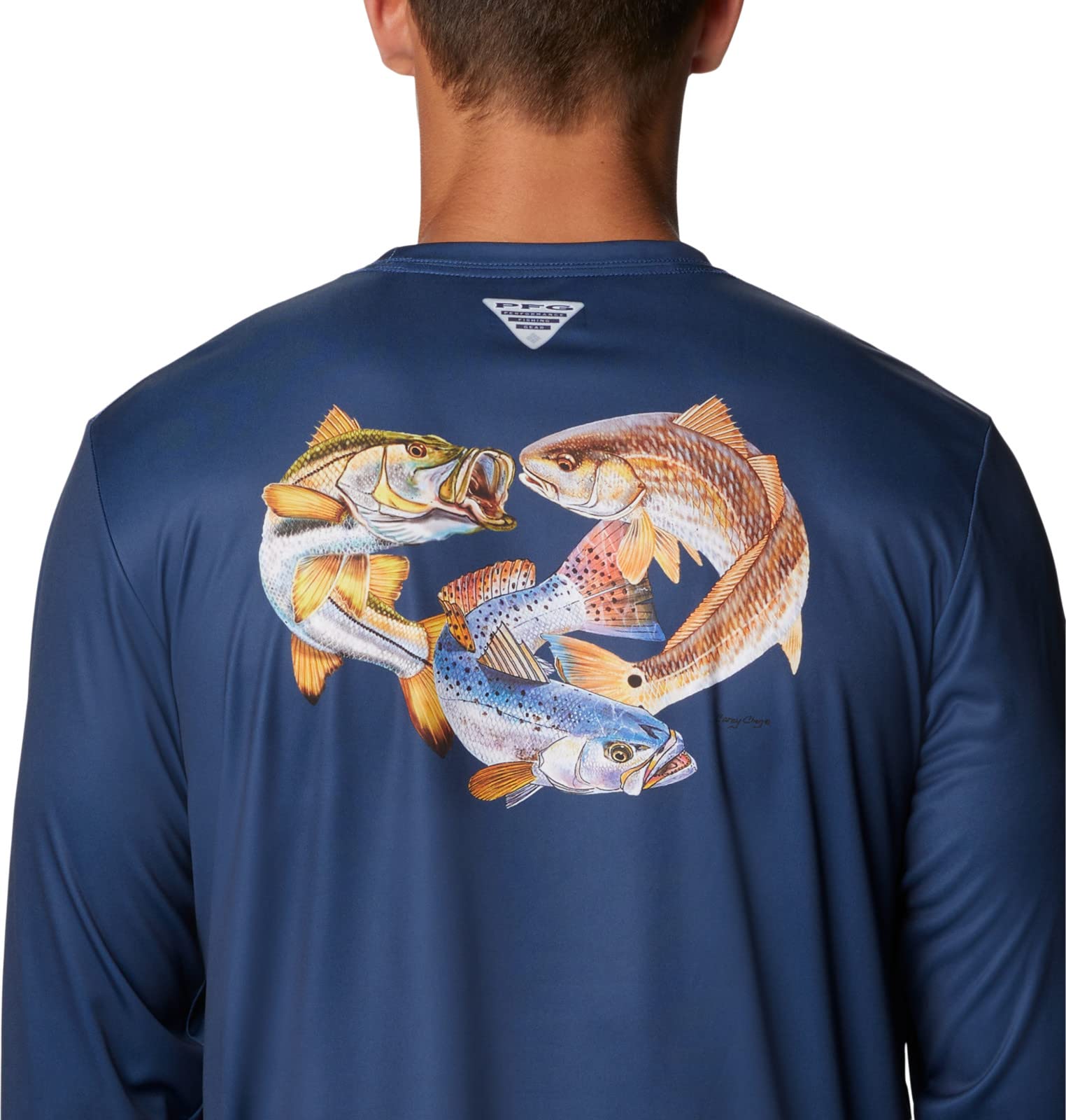 Columbia Men's Terminal Tackle PFG Carey Chen Long Sleeve, Carbon/Ancient Fossil Inshore Trio, Large