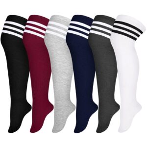 apoway 6 pairs plus size thigh high socks warm thigh high stockings over the knee socks for women, l-xxl