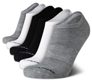 tommy hilfiger men's athletic socks - cushion no show ankle socks (6 pack), size shoe size 7-12, grey assorted