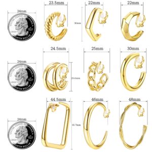 JOERICA 9 Pairs Clip On Hoop Earrings for Women Gold Chunky Hoop Earrings Set Clip-on Earrings Non Pierced Earrings Fake Earrings for Women