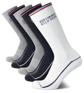 tommy hilfiger men's athletic socks - cushioned crew socks (5 pack), size 7-12, white assorted