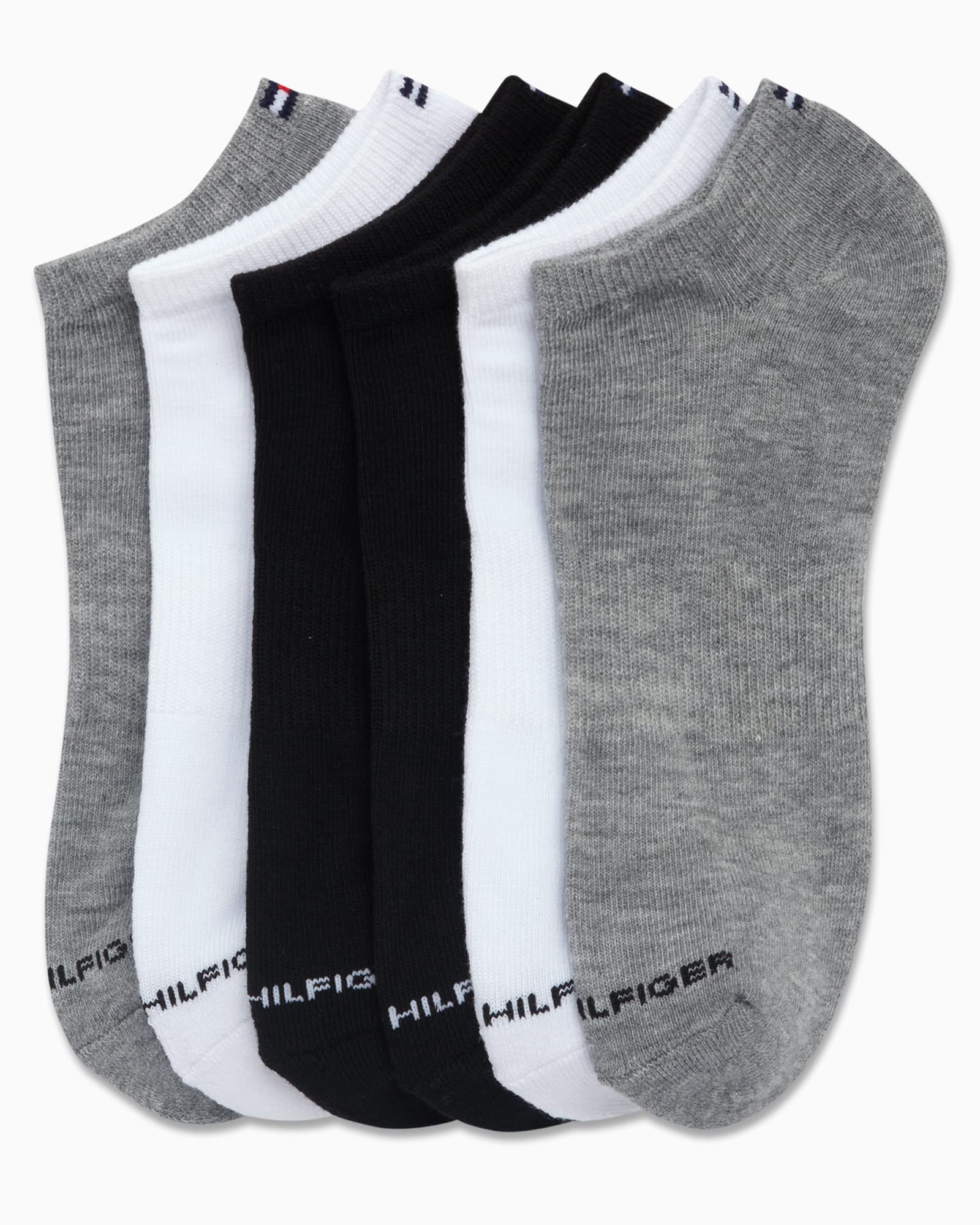 Tommy Hilfiger Men's Athletic Socks - Cushion No Show Ankle Socks (6 Pack), Size Shoe Size 7-12, Grey Assorted