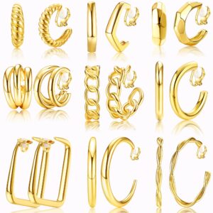 joerica 9 pairs clip on hoop earrings for women gold chunky hoop earrings set clip-on earrings non pierced earrings fake earrings for women