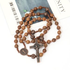 Nazareth Store Sacred St Benedict Wood beads Rosary Solid Wooden Beaded Necklace & Metal Glory Beads Catholic Cross Crucifix