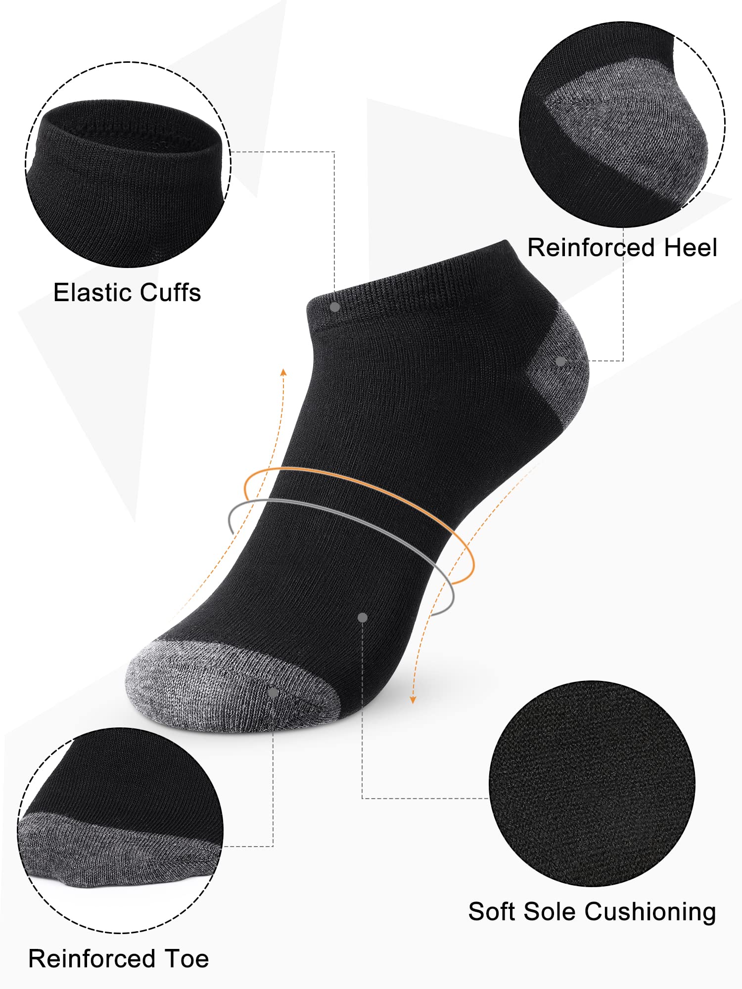 Foaincore 60 Pairs Mens Ankle Socks Athletic Low Cut Socks No Show Cushion Socks Comfort Breathable Casual Mens Running Socks (Black and Gray)