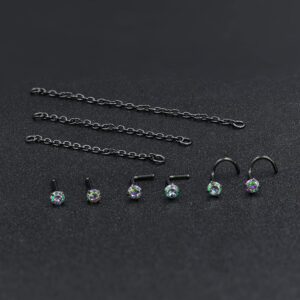 Nose Piercing Chain Across Nose Nostril Jewelry with Cubic Zirconia Nose Ring for Women Men Stainless Steel High Nostril Bridge Nose Cartilage Chain