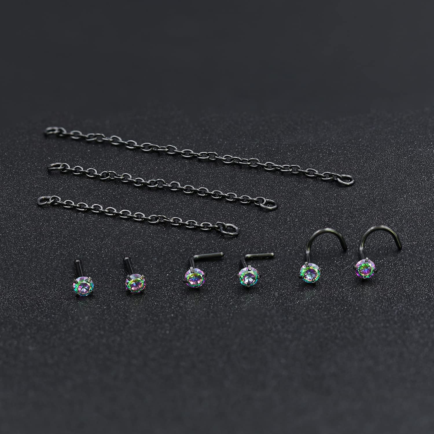 Nose Piercing Chain Across Nose Nostril Jewelry with Cubic Zirconia Nose Ring for Women Men Stainless Steel High Nostril Bridge Nose Cartilage Chain