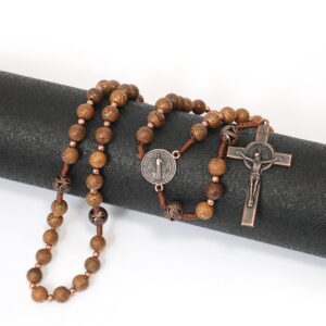 Nazareth Store Sacred St Benedict Wood beads Rosary Solid Wooden Beaded Necklace & Metal Glory Beads Catholic Cross Crucifix