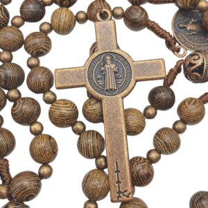 Nazareth Store Sacred St Benedict Wood beads Rosary Solid Wooden Beaded Necklace & Metal Glory Beads Catholic Cross Crucifix