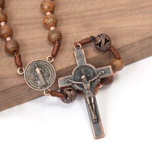 Nazareth Store Sacred St Benedict Wood beads Rosary Solid Wooden Beaded Necklace & Metal Glory Beads Catholic Cross Crucifix