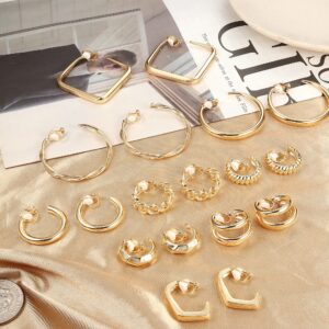 JOERICA 9 Pairs Clip On Hoop Earrings for Women Gold Chunky Hoop Earrings Set Clip-on Earrings Non Pierced Earrings Fake Earrings for Women