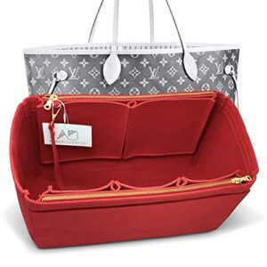 algorithmbags designed for lv neverfull gm purse organizer insert with zippers luxury bag shaper liner (cherry)