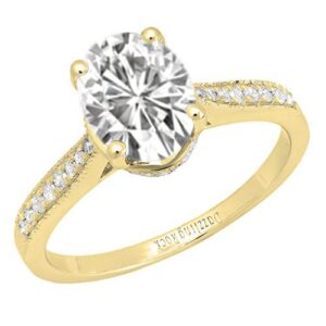 dazzlingrock collection 9x7 mm oval lab created white sapphire and round natural diamond women ring, 18k yellow gold, size 5