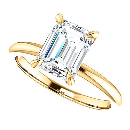 10K Solid Yellow Gold Handmade Engagement Ring 3 CT Emerald Cut Moissanite Diamond Solitaire Wedding/Bridal Ring Set for Women/Her Propose Ring (8)