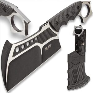 united cutlery m48 conflict cleaver with vortec sheath | 2cr13 cast stainless steel blade | injection-molded nylon handle | karambit-style pommel | vortec belt sheath | great for chopping and hacking jobs | 11 1/4" overall