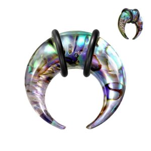 Organic Abalone Shell Pincher Taper Plugs with Black O Rings, Sold as a Pair (10mm (00GA))