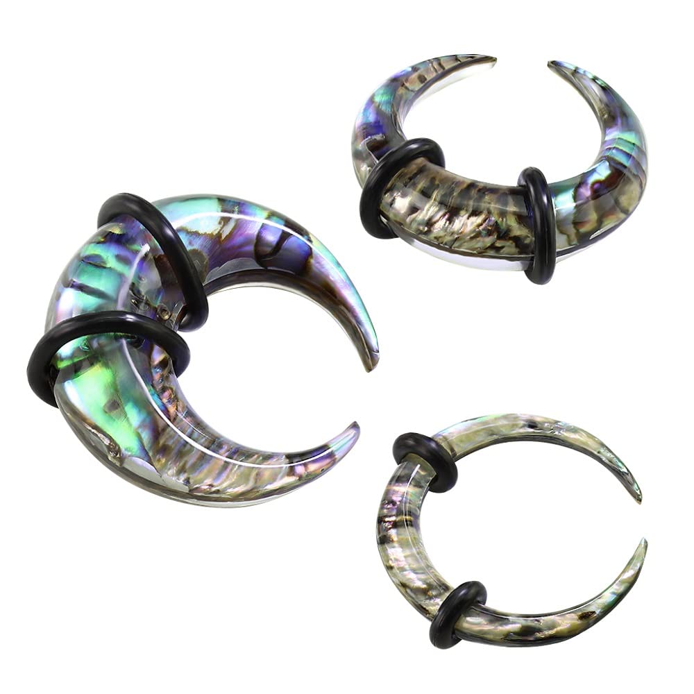 Organic Abalone Shell Pincher Taper Plugs with Black O Rings, Sold as a Pair (10mm (00GA))