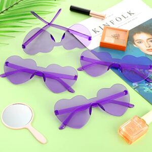 Macarrie 24 Pairs Heart Shape Rimless Sunglasses for Women Transparent Love Fun Sunglasses Glasses Halloween Party(Purple)