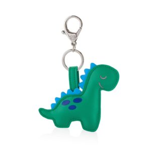 itzy ritzy puffy diaper bag charm, purse charm and keychain; vegan leather charm features a durable hinged clasp and modern puffy design; green dinosaur