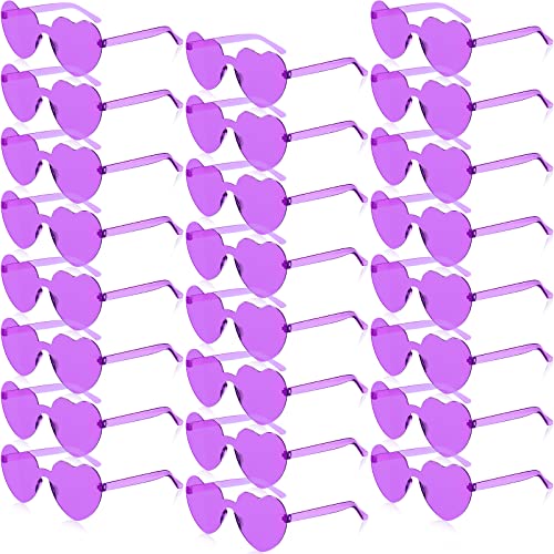 Macarrie 24 Pairs Heart Shape Rimless Sunglasses for Women Transparent Love Fun Sunglasses Glasses Halloween Party(Purple)