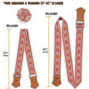 WELKINLAND Vintage Cotton Guitar Strap, Retro Striped Strap for Acoustic/Electric/Bass Guitar, Adjustable Guitar Strap for Kids and Adults