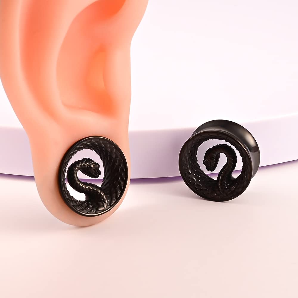 DOEARKO 2PCS Ear Gauges Cool Snake Ear Plugs Tunnels 316 Stainless Steel Hypoallergenic Earrings Expander Body Piercing Jewelry (19mm(3/4"), Black)