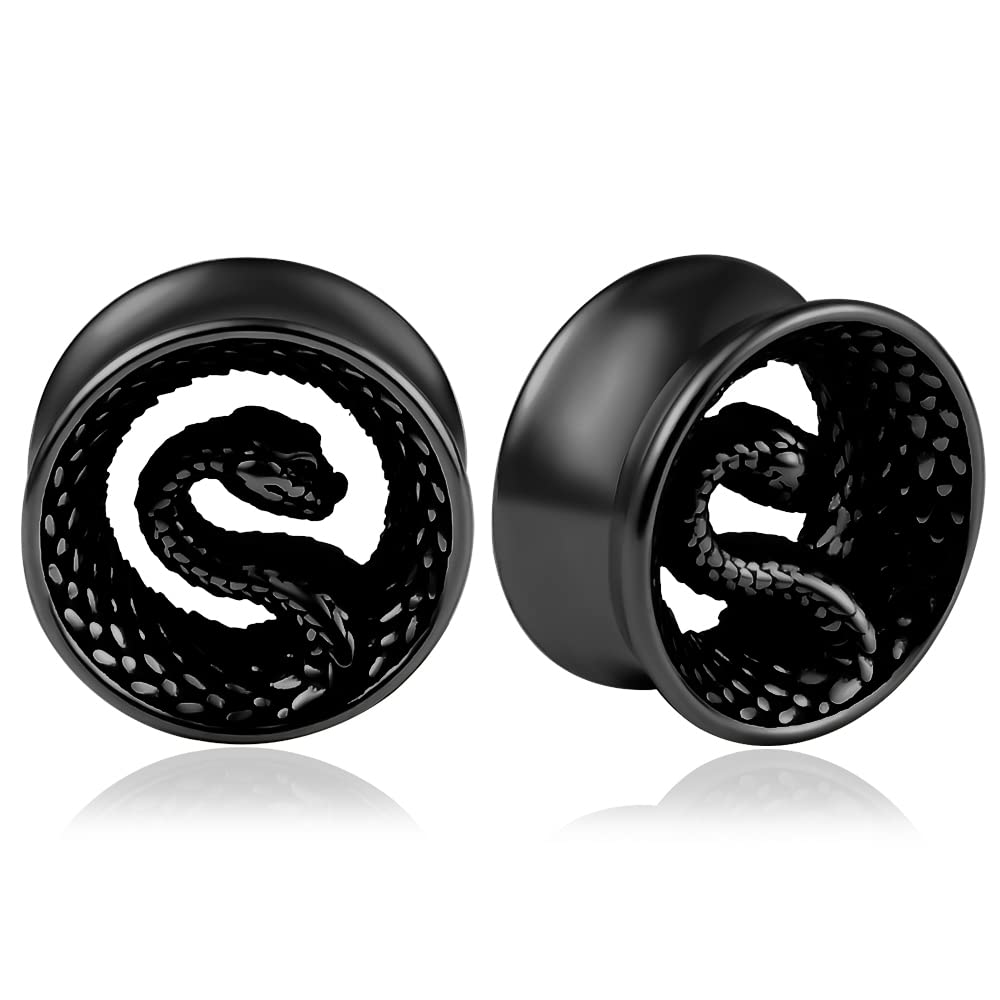 DOEARKO 2PCS Ear Gauges Cool Snake Ear Plugs Tunnels 316 Stainless Steel Hypoallergenic Earrings Expander Body Piercing Jewelry (19mm(3/4"), Black)