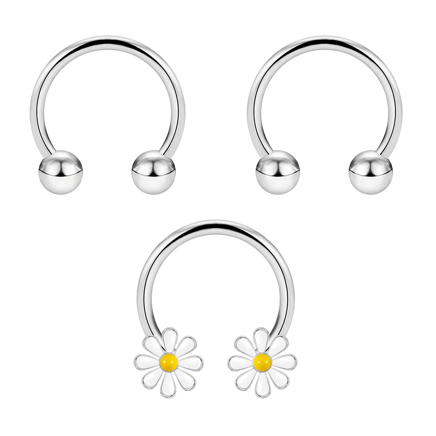 FLOGWE 3 Pcs Septum Ring 16G 316L Medical Steel Cartilage Earring Hoop Nose Ring Flower Horseshoe Nose Ring Captive Bead Ring Tragus Daith Rook Spiral Piercing Jewelry for womens…