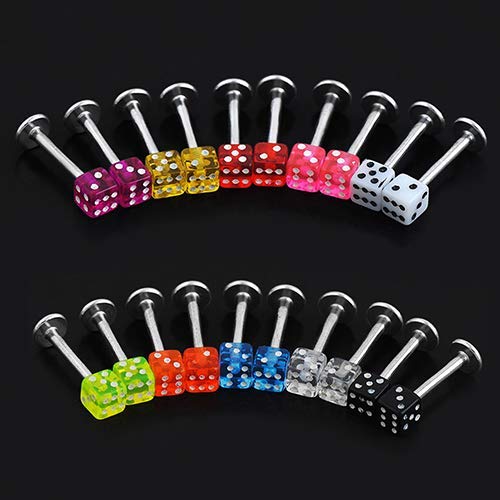 U-K 20 Pcs Mixed Cube Dice Lip Ear Studs Rings Tragus Labret Body Piercing Bars Party Club Practical and Attractive