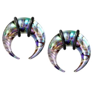 organic abalone shell pincher taper plugs with black o rings, sold as a pair (10mm (00ga))