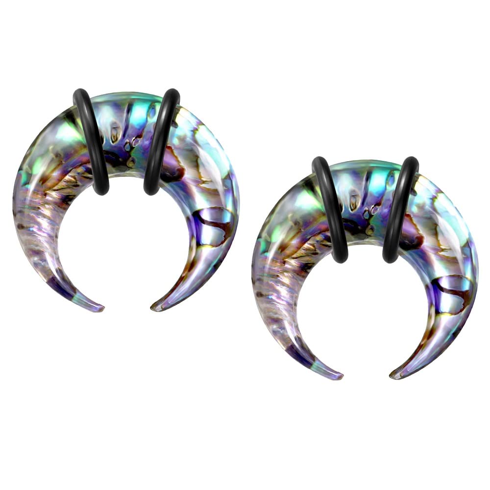 Organic Abalone Shell Pincher Taper Plugs with Black O Rings, Sold as a Pair (10mm (00GA))